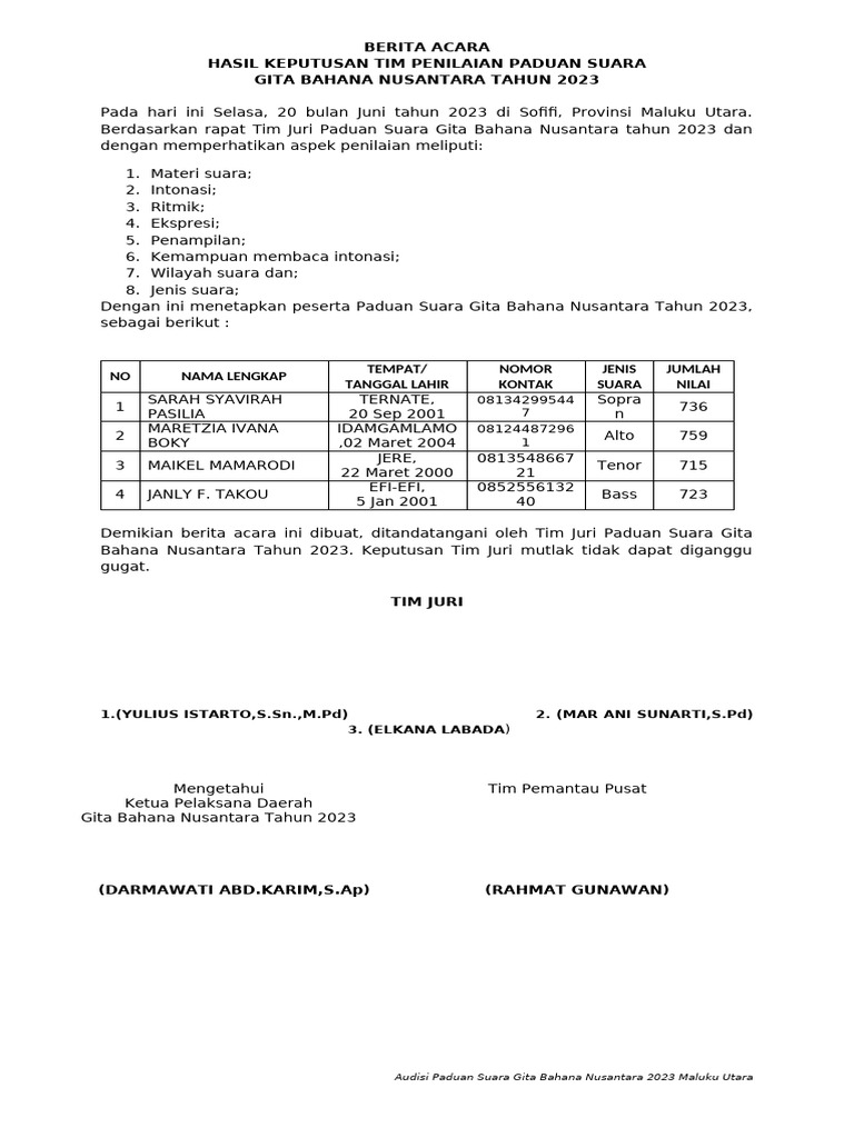 Berita Acara GBN 2023 | PDF
