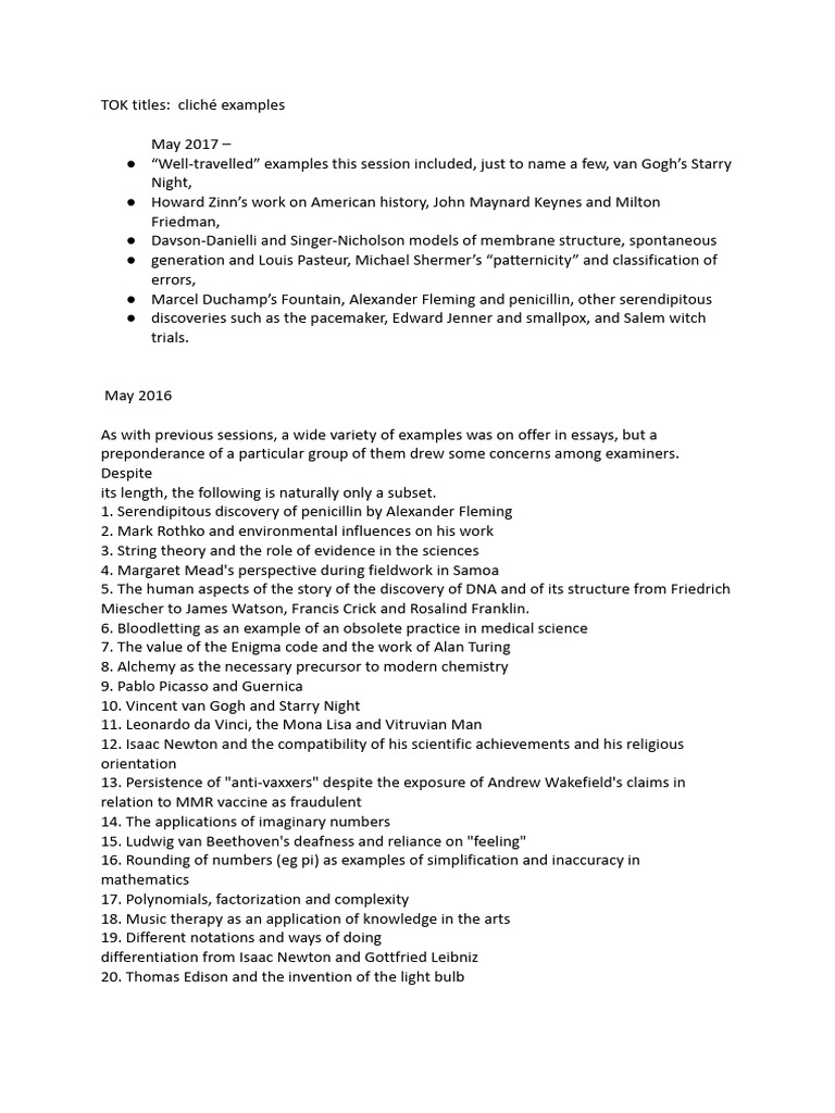 TOK - Cliched Examples | PDF