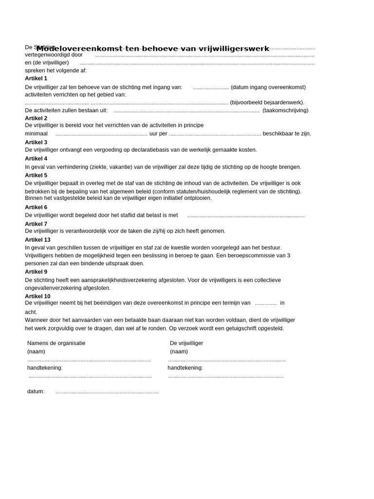 vb1 Vrijwilligersovereenkomst | PDF