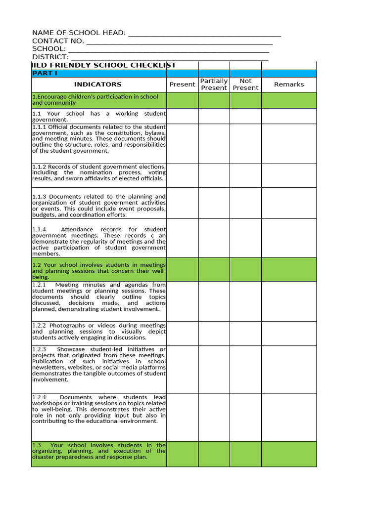 Child-Friendly School Checklist | PDF | Teachers | Lesson Plan