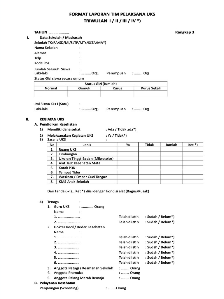Format Laporan Kesehatan UKS | PDF