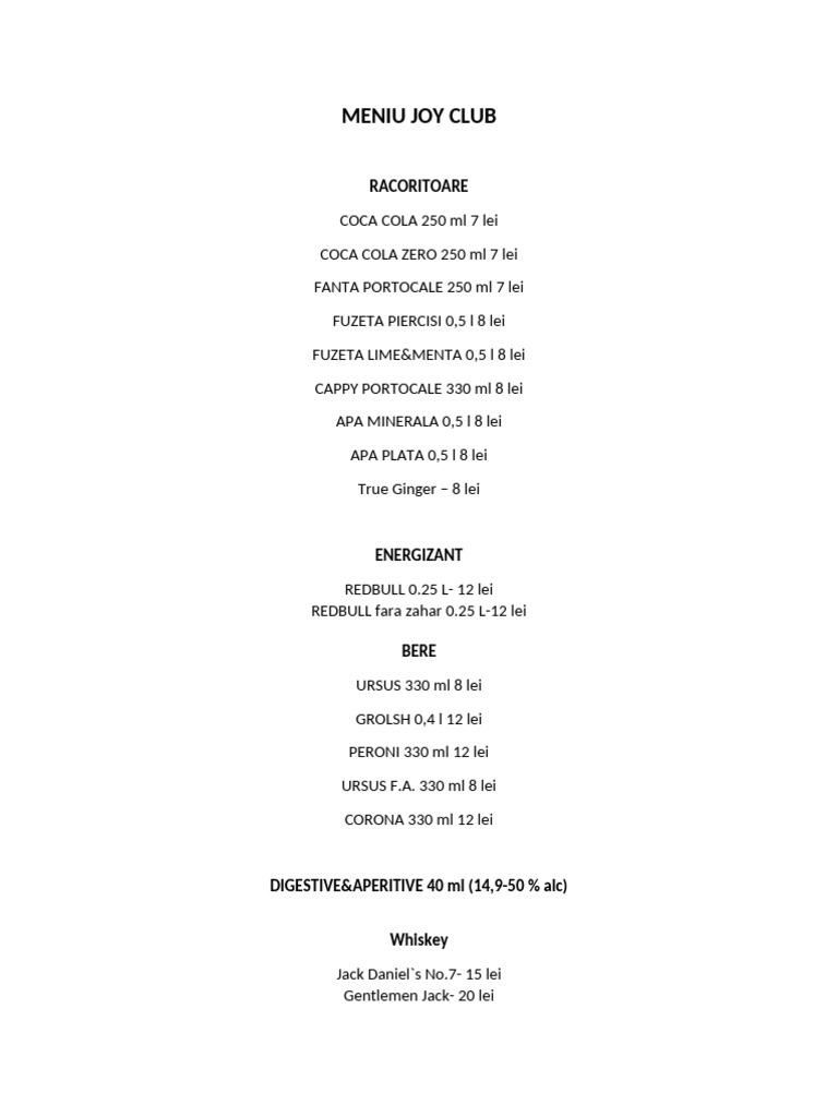 Meniu Joy Club 2022 | PDF