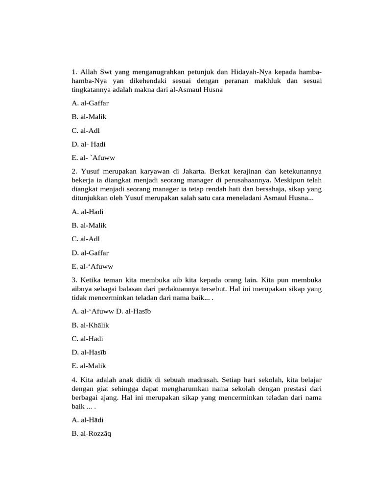 Soal Pat Akidah | PDF | Sharia | Islamic Jurisprudence