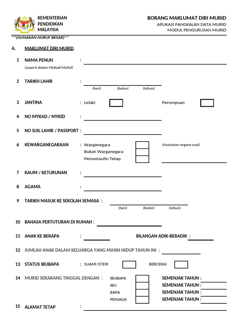 Borang Maklumat Murid | PDF