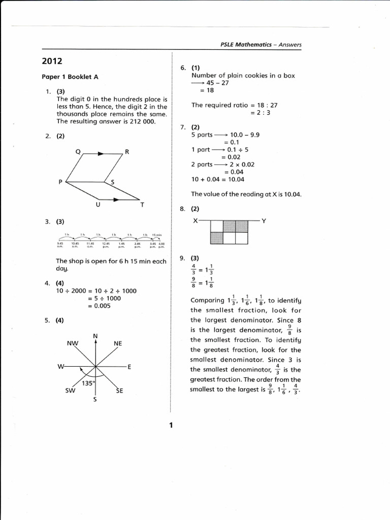 Psle Maths 2012 Answer Pdf