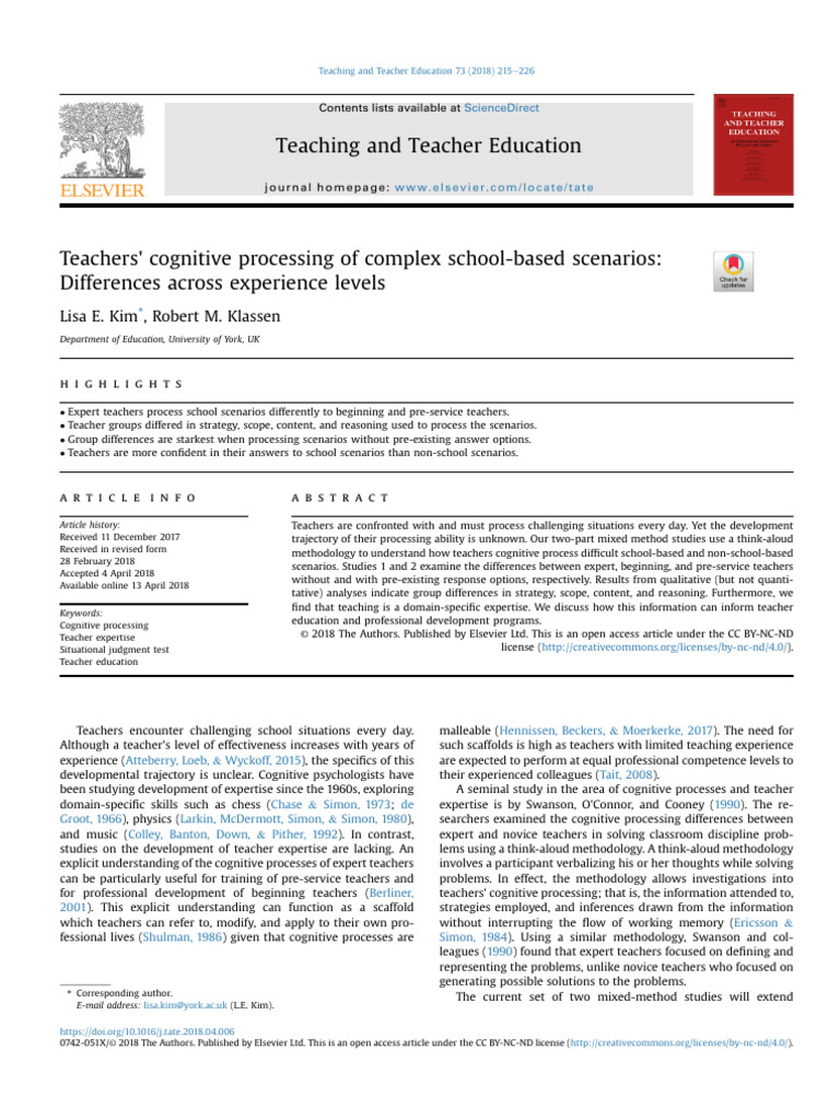 Teachers' cognitive processing of complex school-based scenarios | PDF