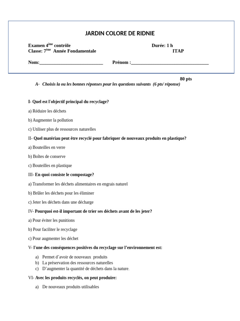 Examen 7e AF - ITAP - JCR - Finale | PDF