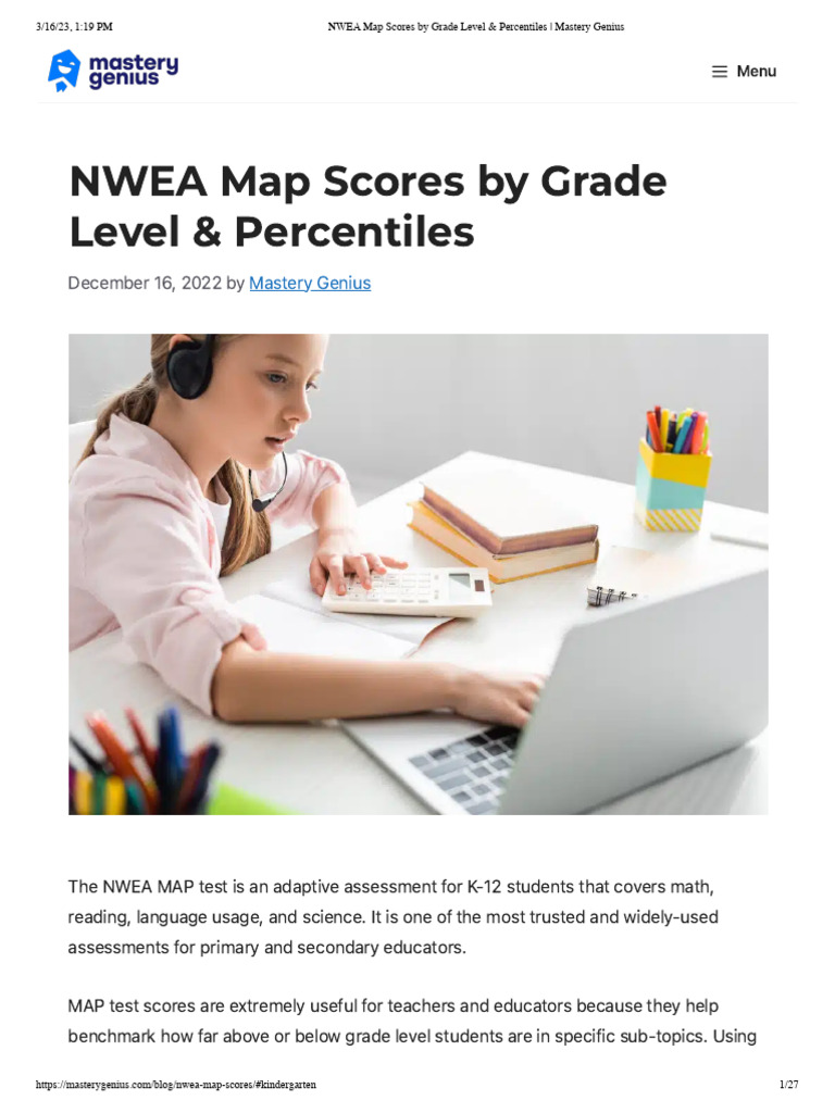 NWEA Map Scores by Grade Level Percentiles Mastery Genius | PDF