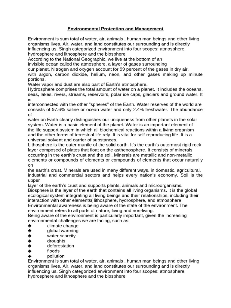 Environmental Protection and Management | PDF