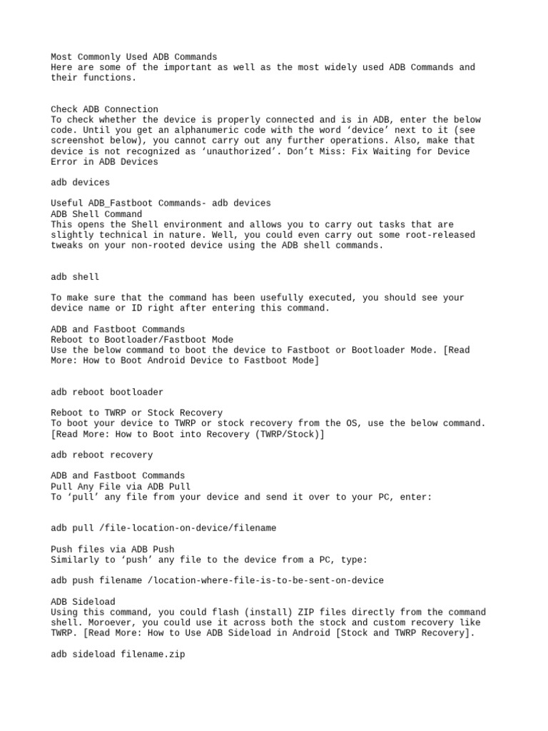 Most Commonly Used Adb Commands Pdf