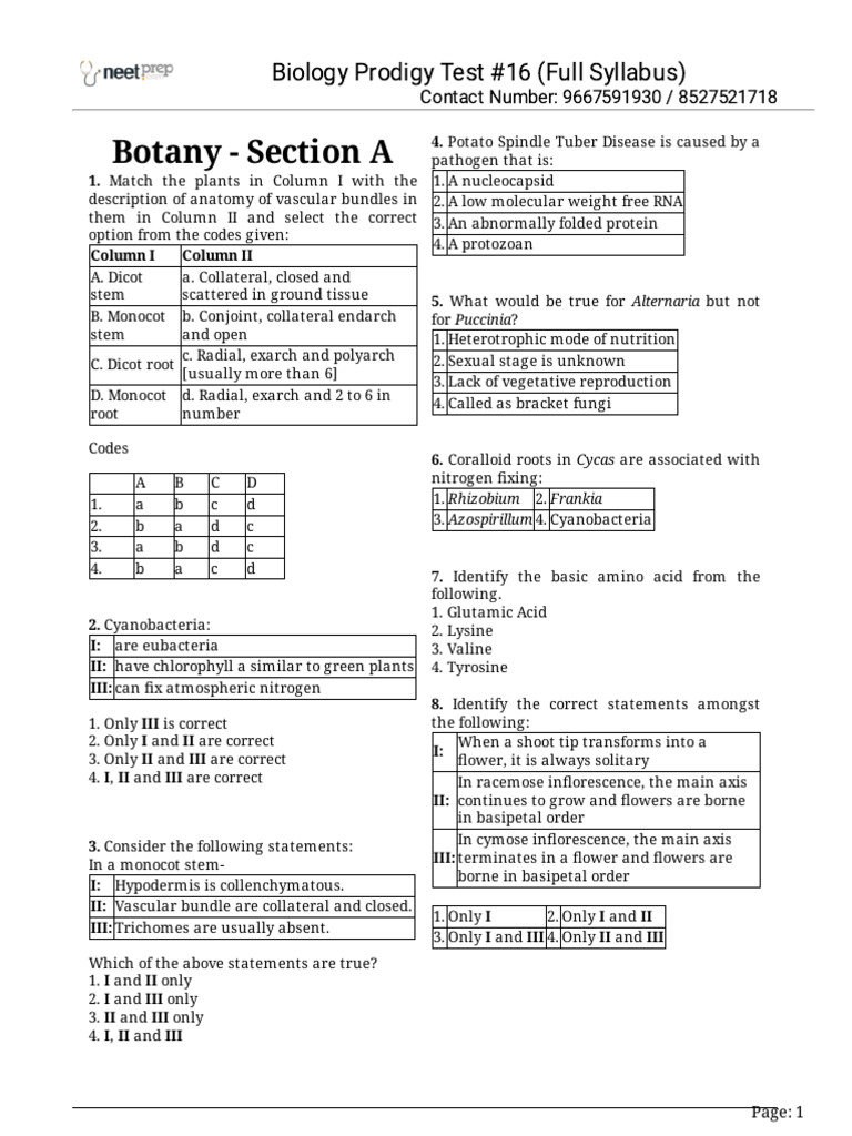 Biology Prodigy Test #16 (Full Syllabus) | PDF | Dominance (Genetics ...