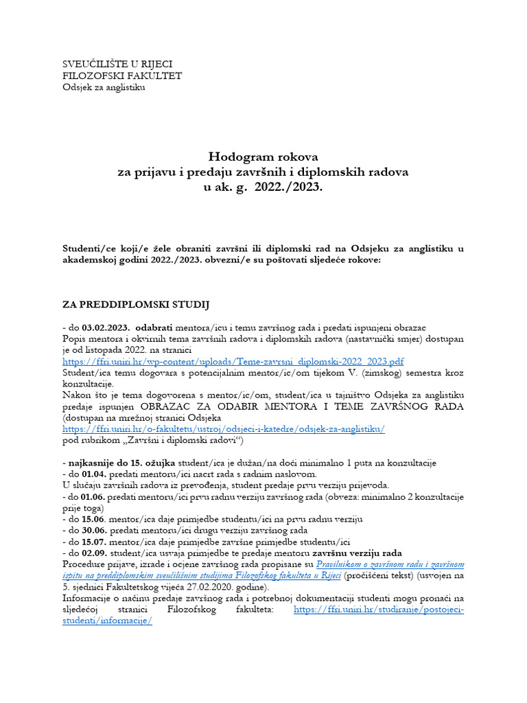 Hodogram Zavrsni Diplomski 2022 2023 | PDF