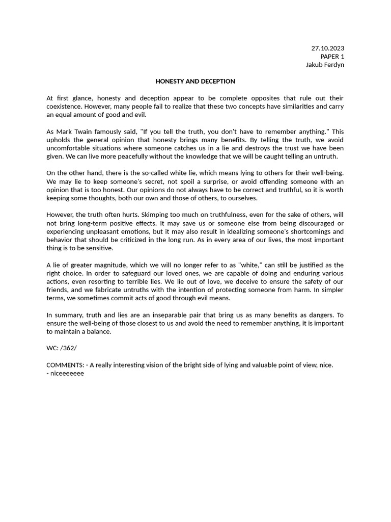 HONESTY AND DECEPTION | PDF