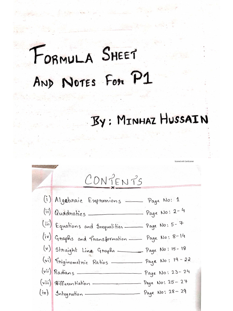 P1 Notes and Formula | PDF