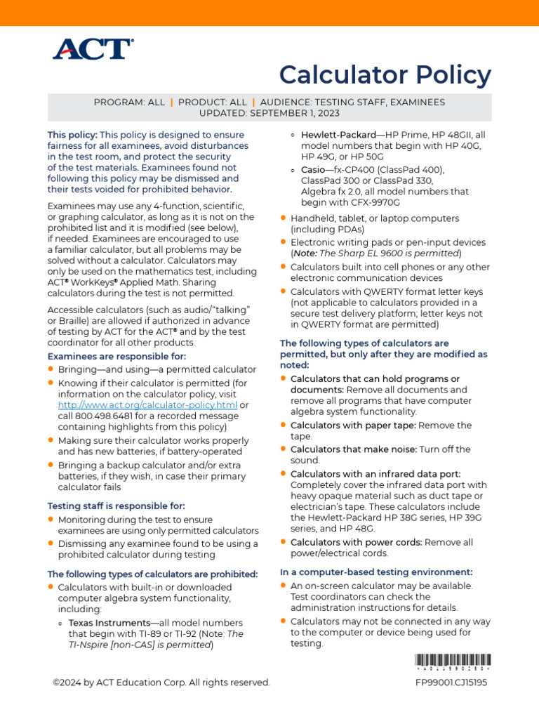 ACT Calculator Policy | PDF | Calculator | Business