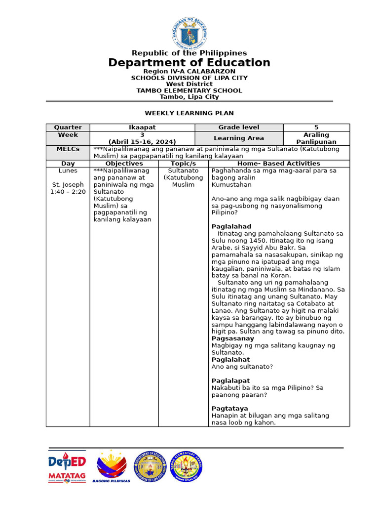 AP - Q4 WLP - W3 - Day 1-2 | PDF