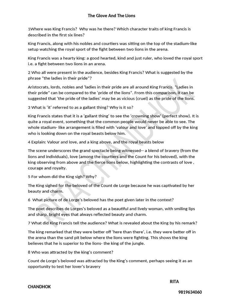 The Glove and the Lions | PDF