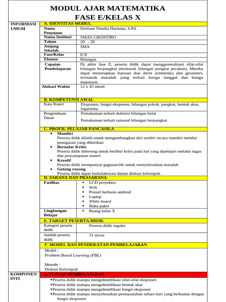Modul Ajar Matematika X | PDF