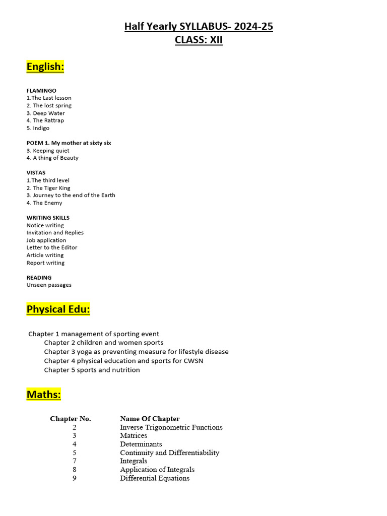Circular 20240823135222 12 Half Yearly Syllabus | PDF | Integral | Self-Improvement