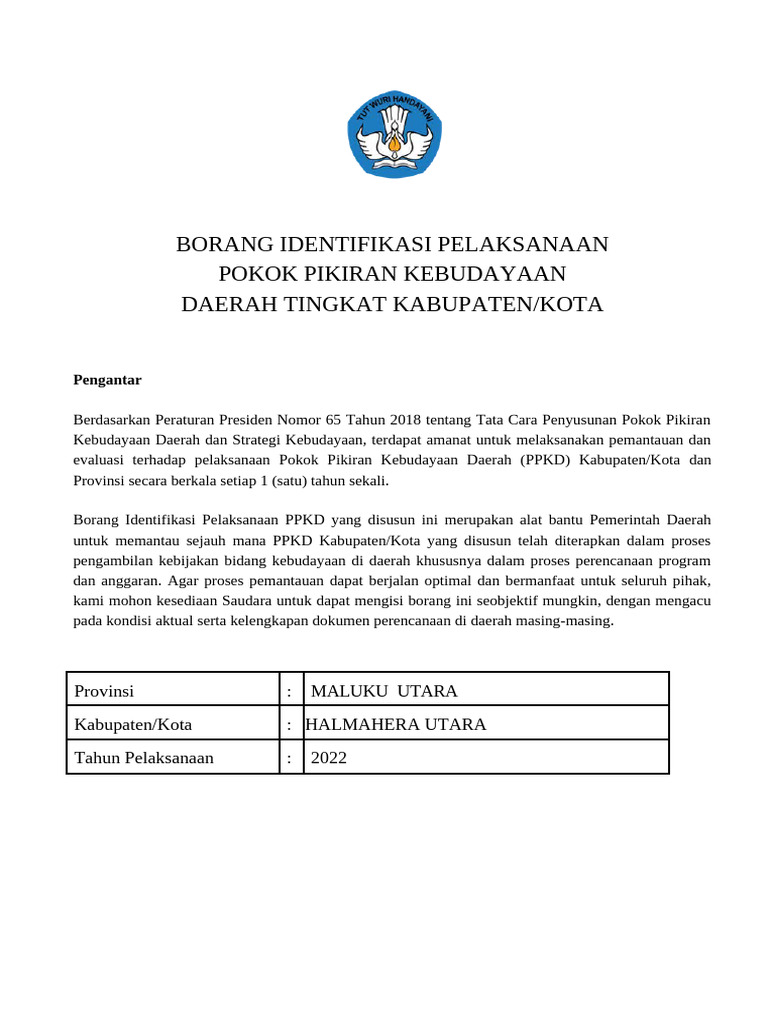 1a - Borang Identifikasi Pelaksanaan PPKD Kab. HALUT | PDF