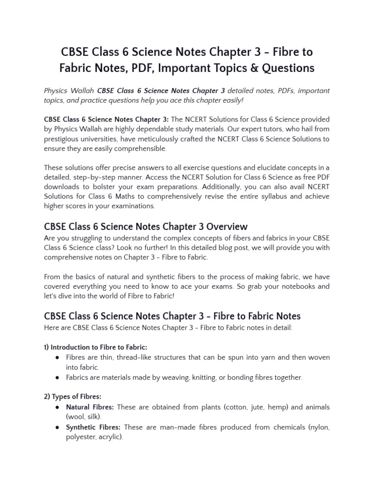 CBSE Class 6 Science Notes Chapter 3 | PDF