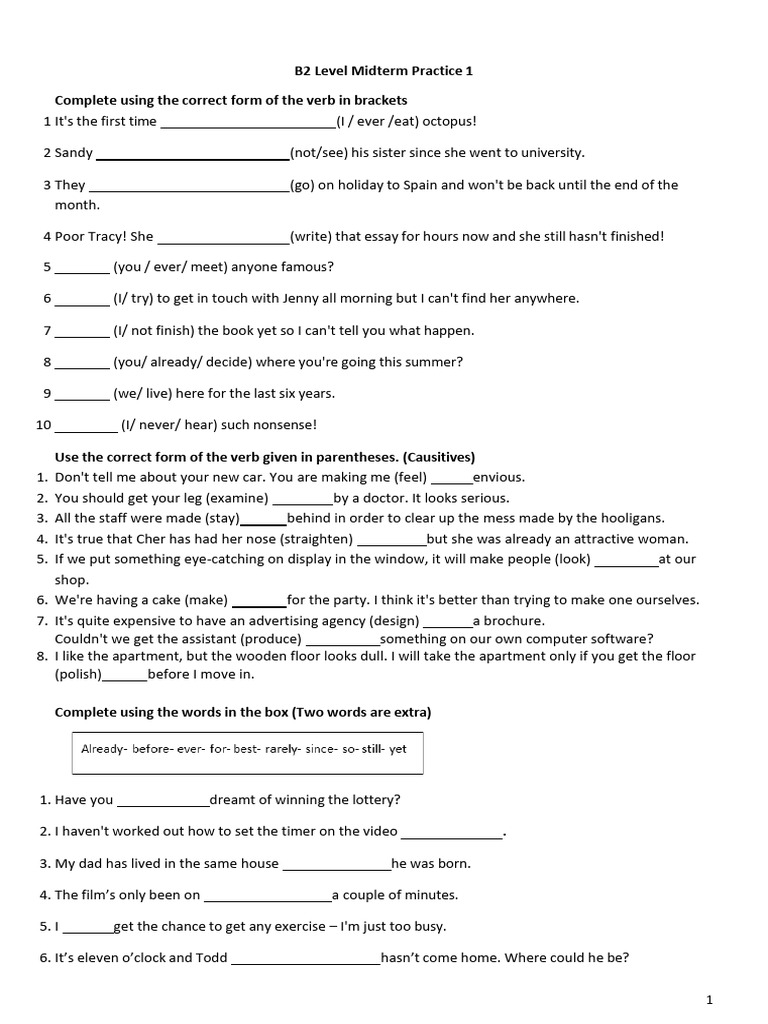 B2 Level Midterm 3 Practice Students | PDF