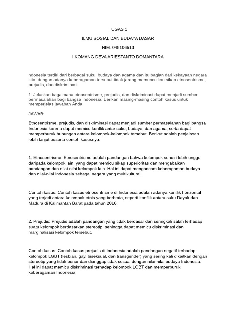 Tugas 1 Ilmu Sosial Dan Budaya Dasar | PDF