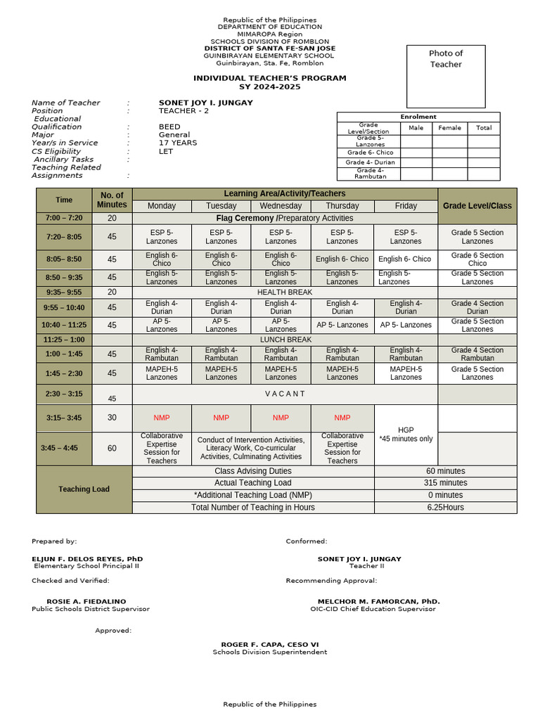 updated format Individual Teacher Program - for merge | PDF