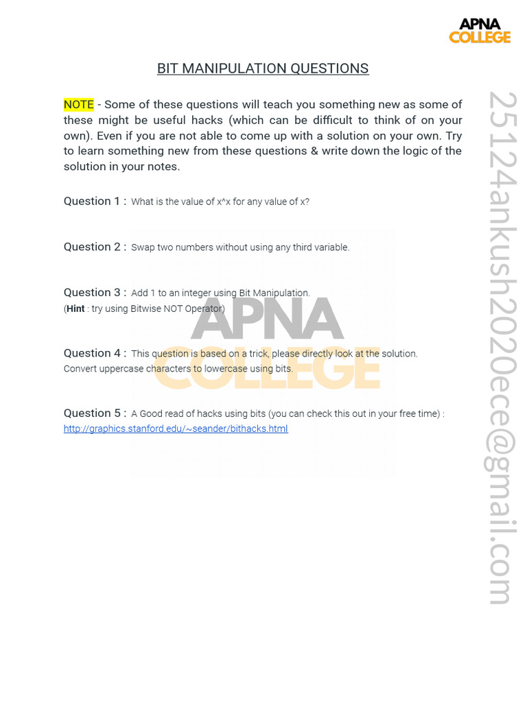 Bit Manipulation Questions | PDF