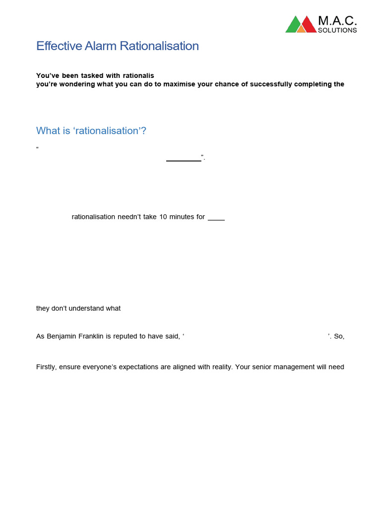 Effective Alarm Rationalisation V2.4 FINAL | PDF