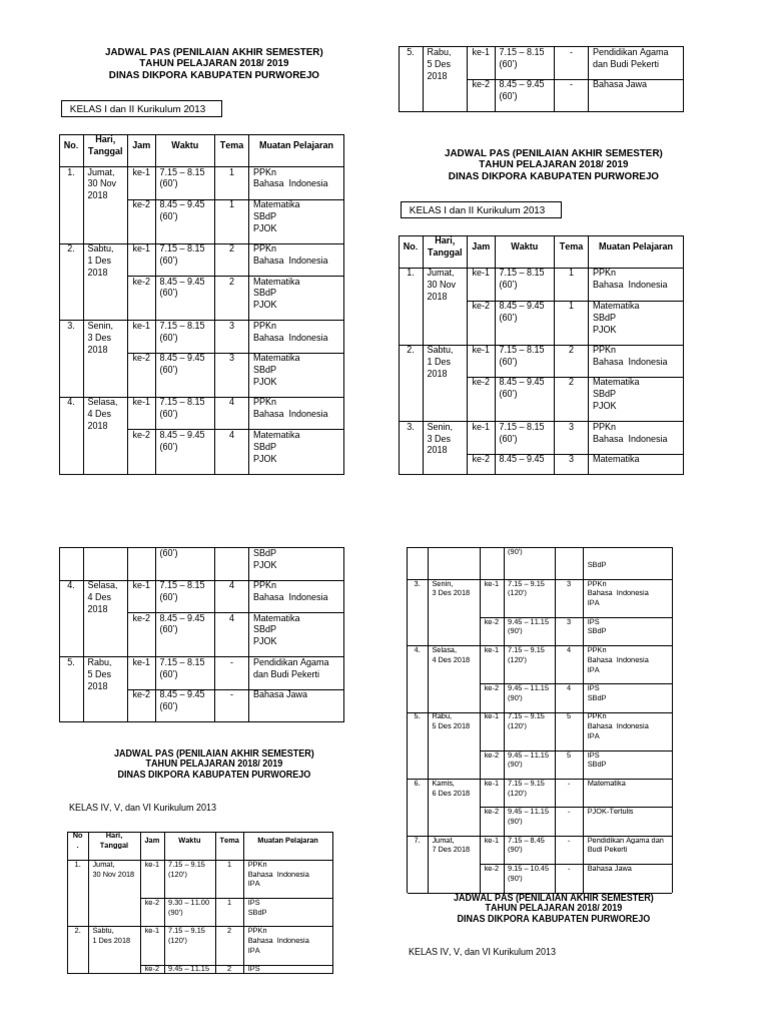 Jadwal PAS Dan UAS | PDF