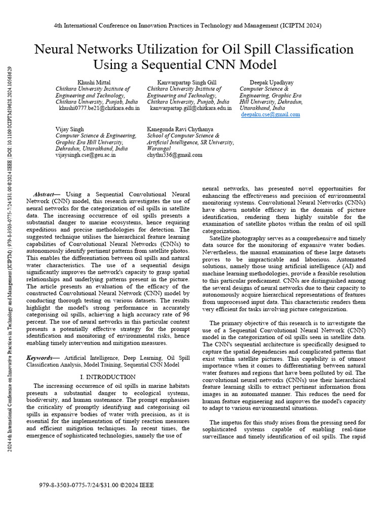 Neural Networks Utilization For Oil Spill Classification Using A Sequential CNN Model | PDF ...