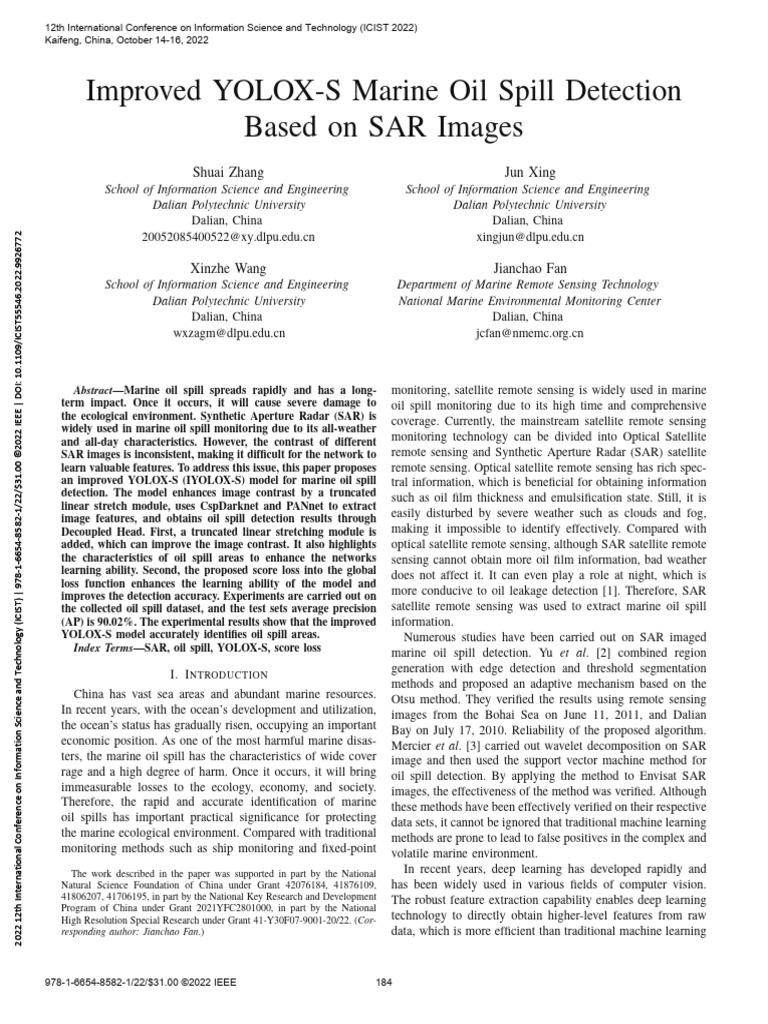 Improved YOLOX-S Marine Oil Spill Detection Based On SAR Images | PDF