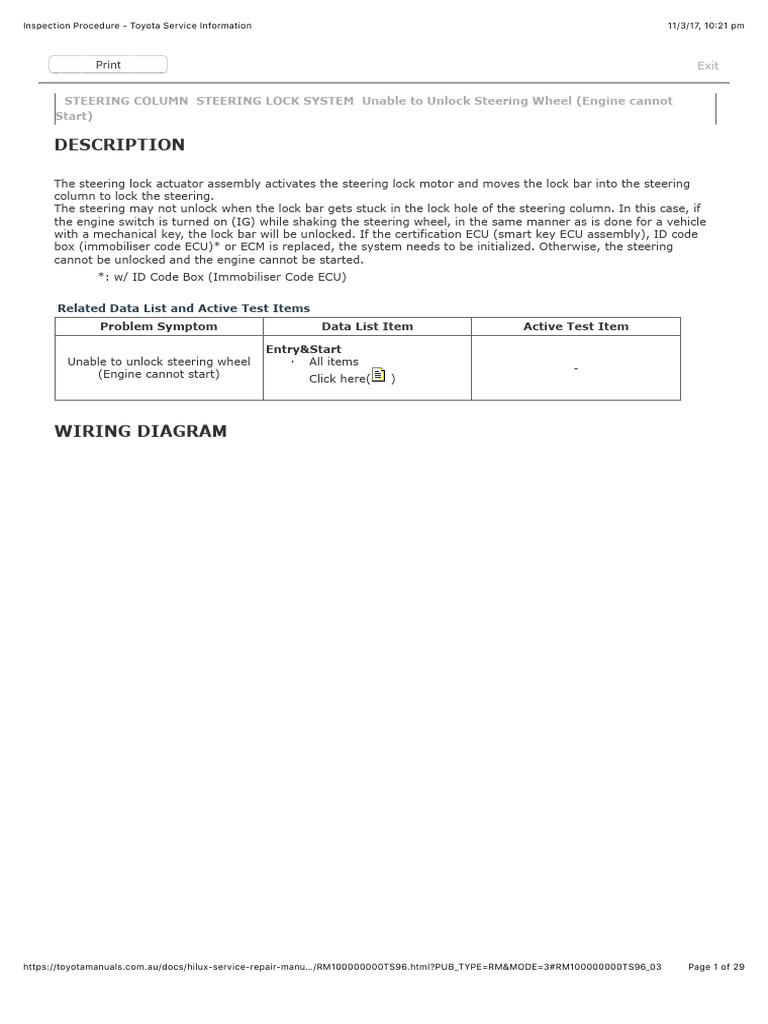 Unable To Unlock Steering Wheel (Engine Cannot Start) | PDF