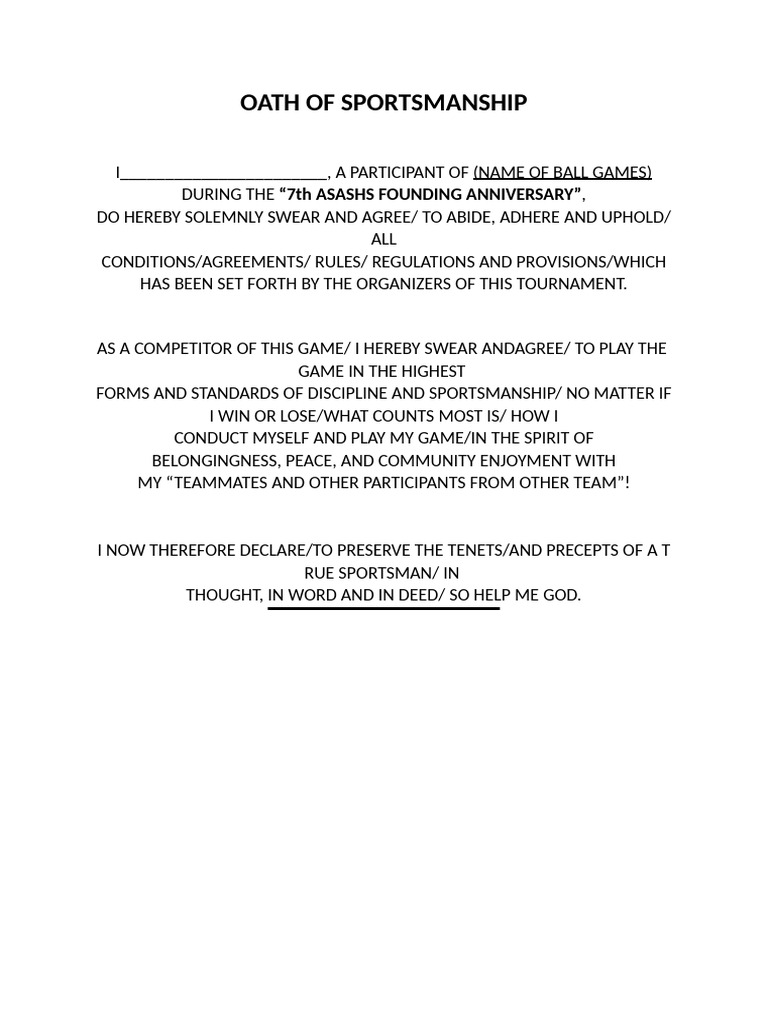 OATH OF SPORTSMANSHIP | PDF