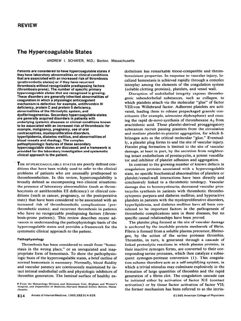 Hypercoagulable Schafer | PDF | Coagulation | Science & Mathematics