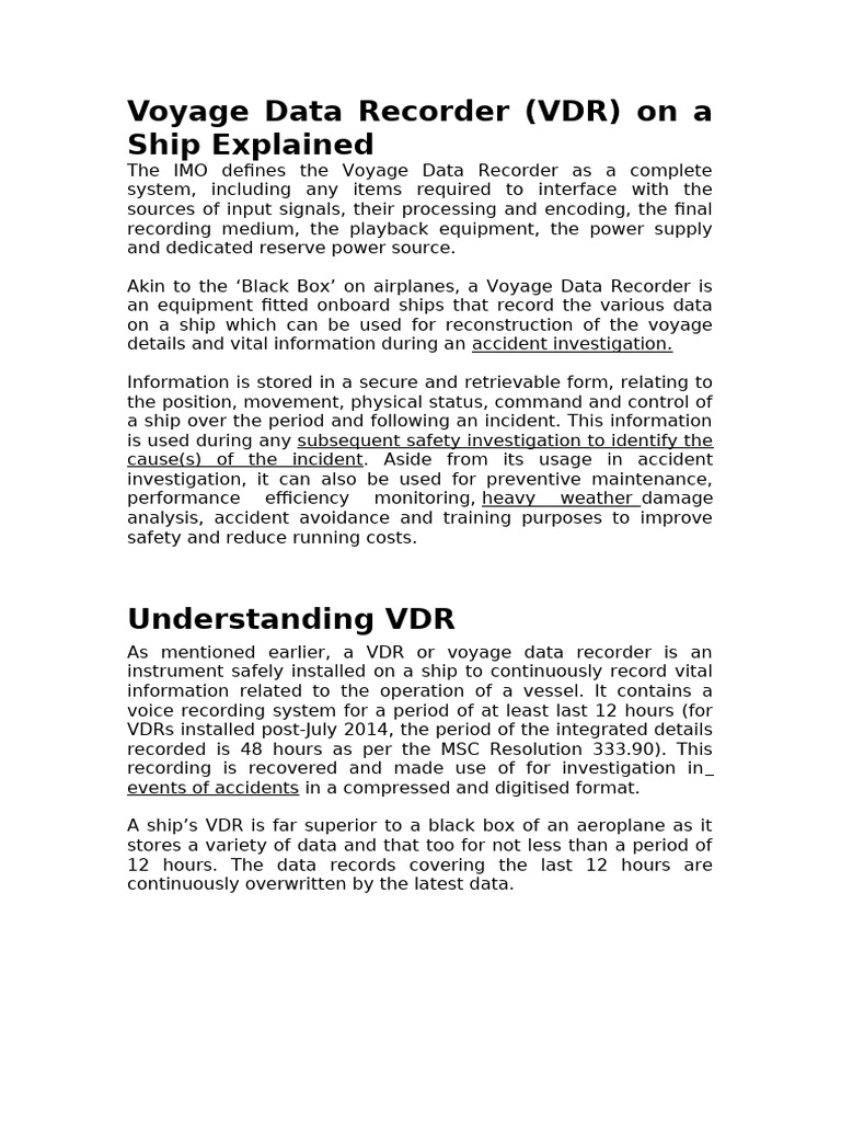 Voyage Data Recorder (VDR) On A Ship Explained | PDF