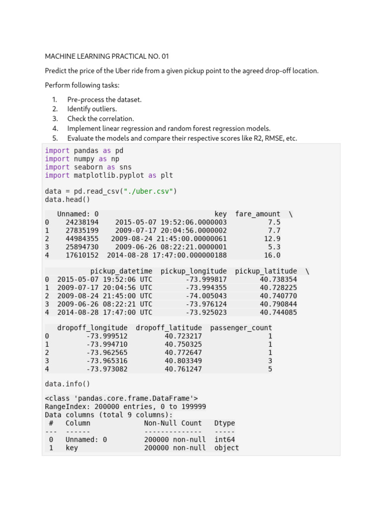 ML Practical No 01 Code | PDF