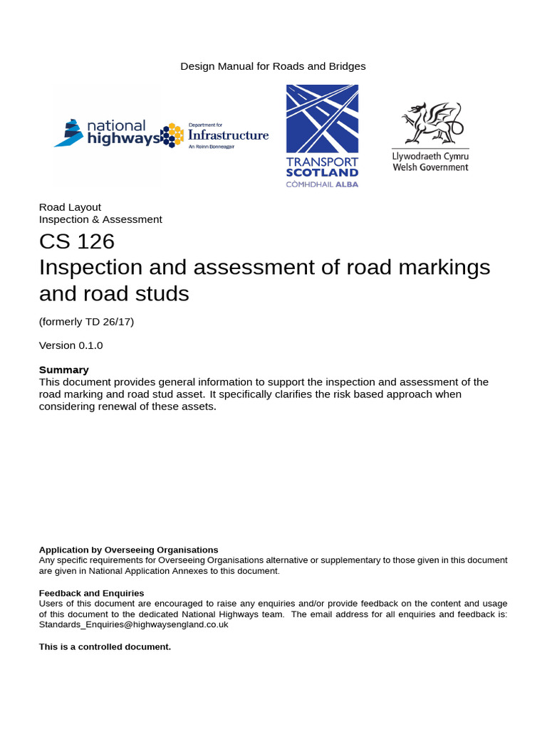 CS 126 Inspection and Assessment of Road Markings and Road Studs-Web | PDF