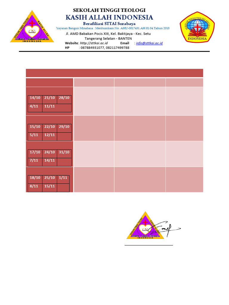 Jadwal Oktober 2024 | PDF