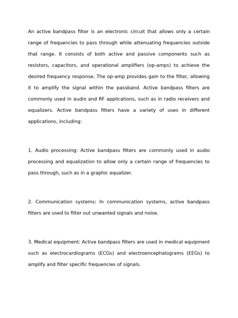 Active Bandpass Filter Applications | PDF | Science & Mathematics ...