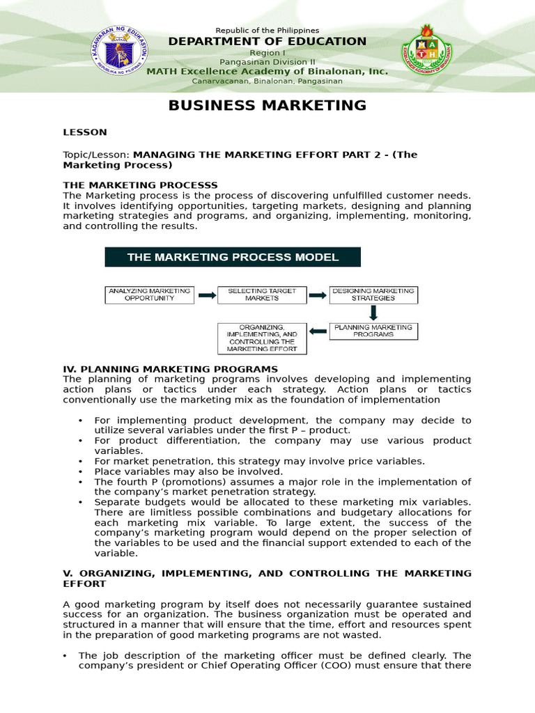 Q4 Business Marketing Lesson and Activity | PDF