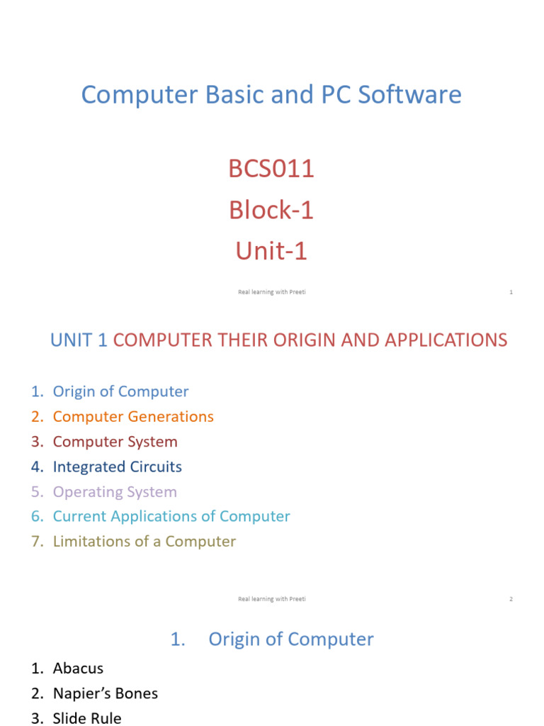 BCS011 Computer Basic and PC Software | PDF