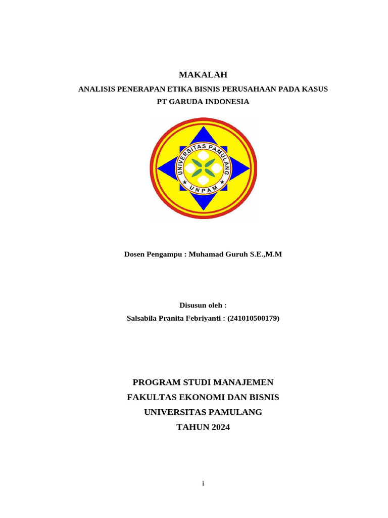 Makalah Etika Bisnis Pt. Garuda Indonesia 1 | PDF