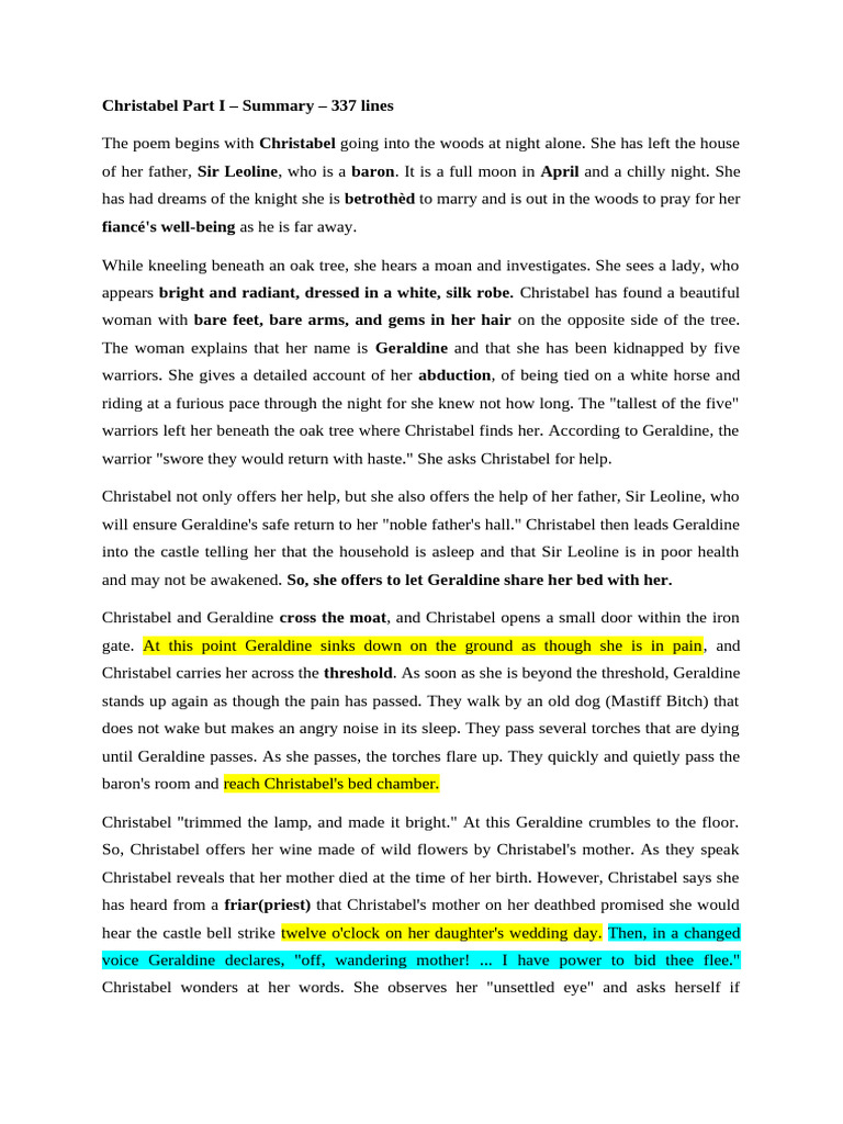 Summary Chritabel Part I | PDF