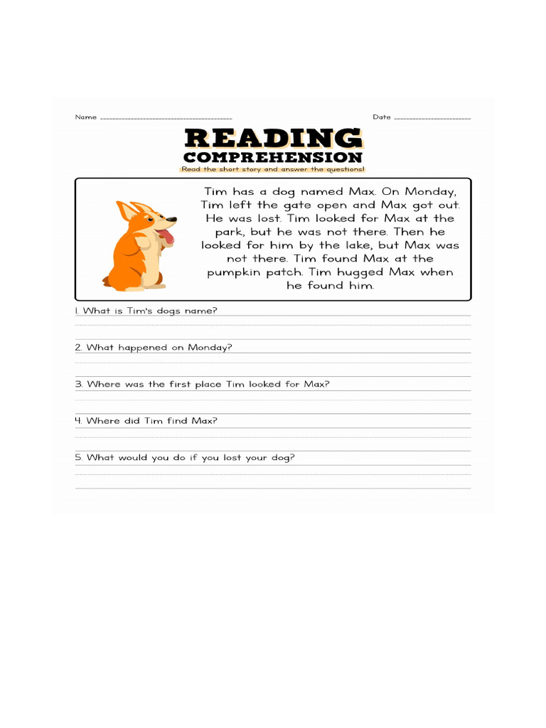 Short Story With Questions 2nd Grade Reading Comprehension | PDF