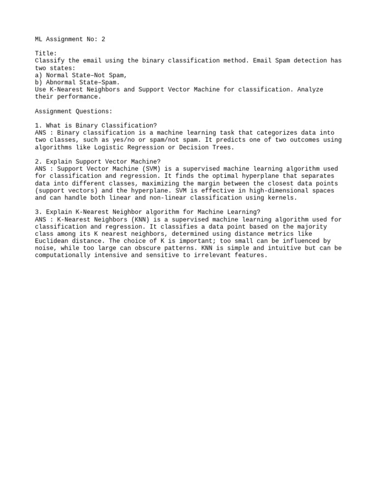 ML Assignment No 2 QUESTION ANSWERS | PDF