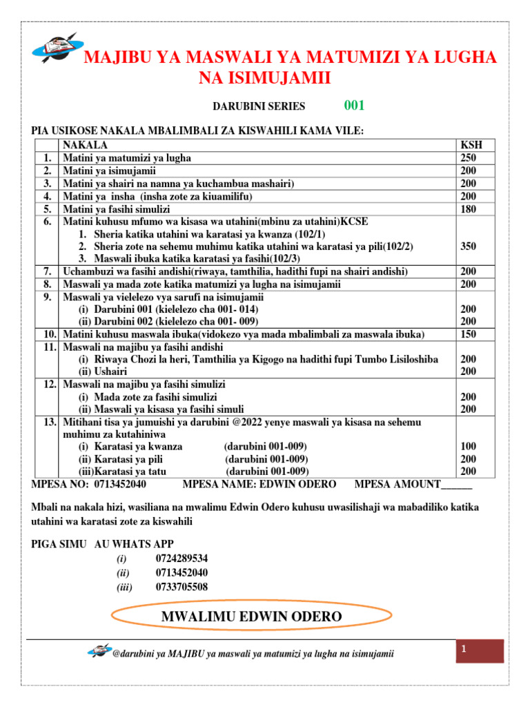 Majibu Ya Maswali Ya Kisasa Matumizi Ya Lugha - 025940 | PDF