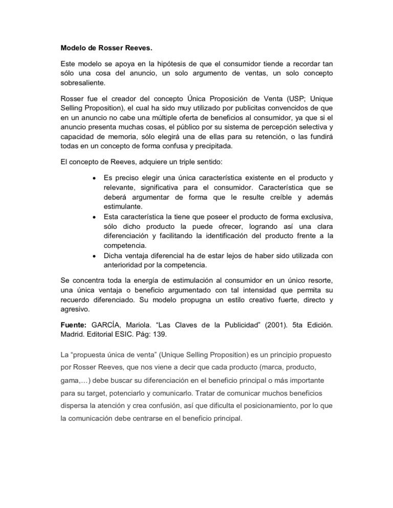 Propuesta Única de Rosser Reeves | PDF