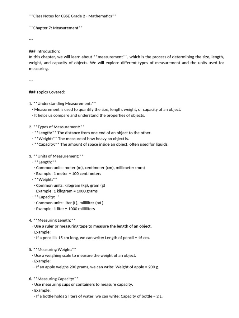 Class Notes For CBSE - Grade 2 - Maths - Chapter 07 | PDF